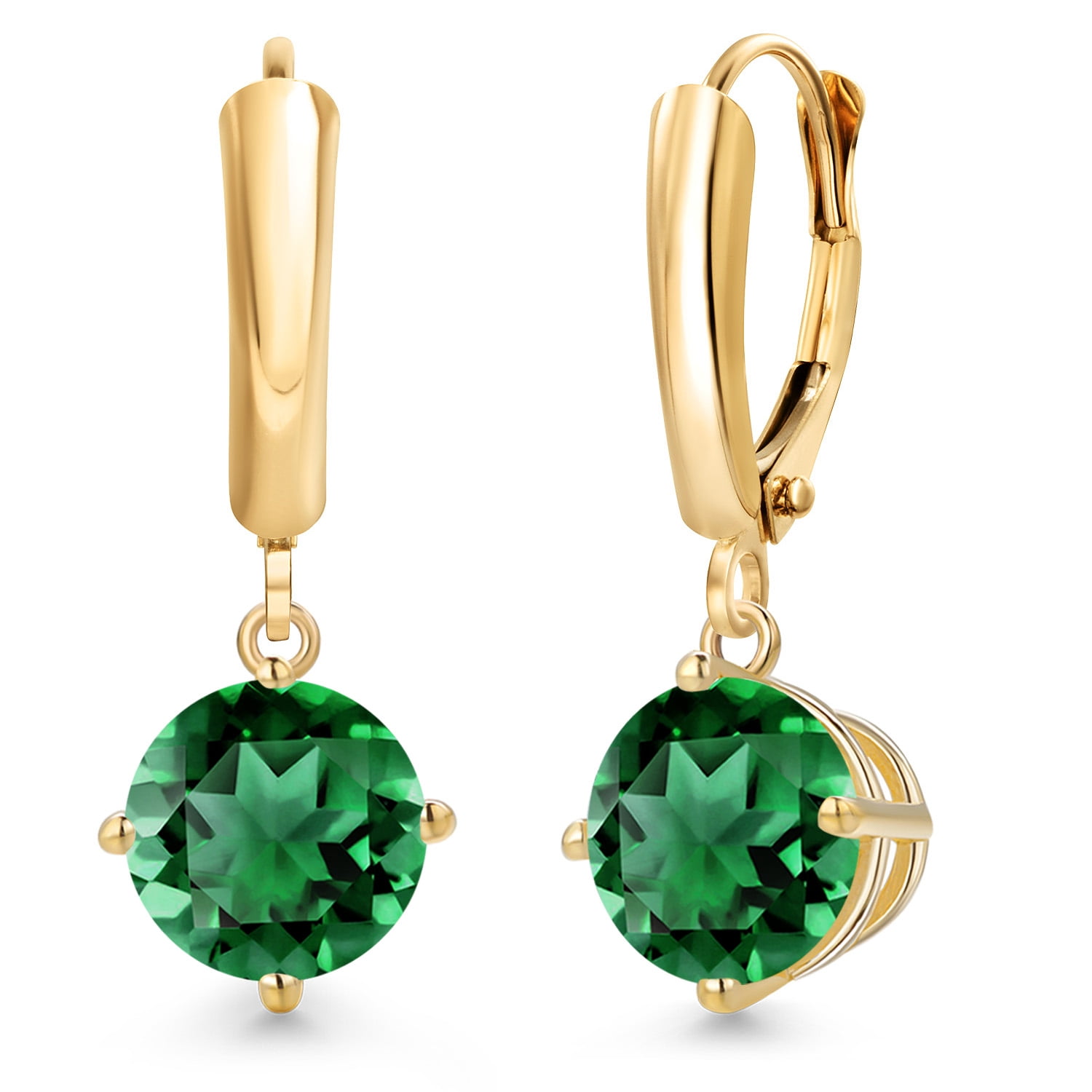 Gem Stone King 14K Yellow Gold Green Nano Emerald Dangle Earrings for ...