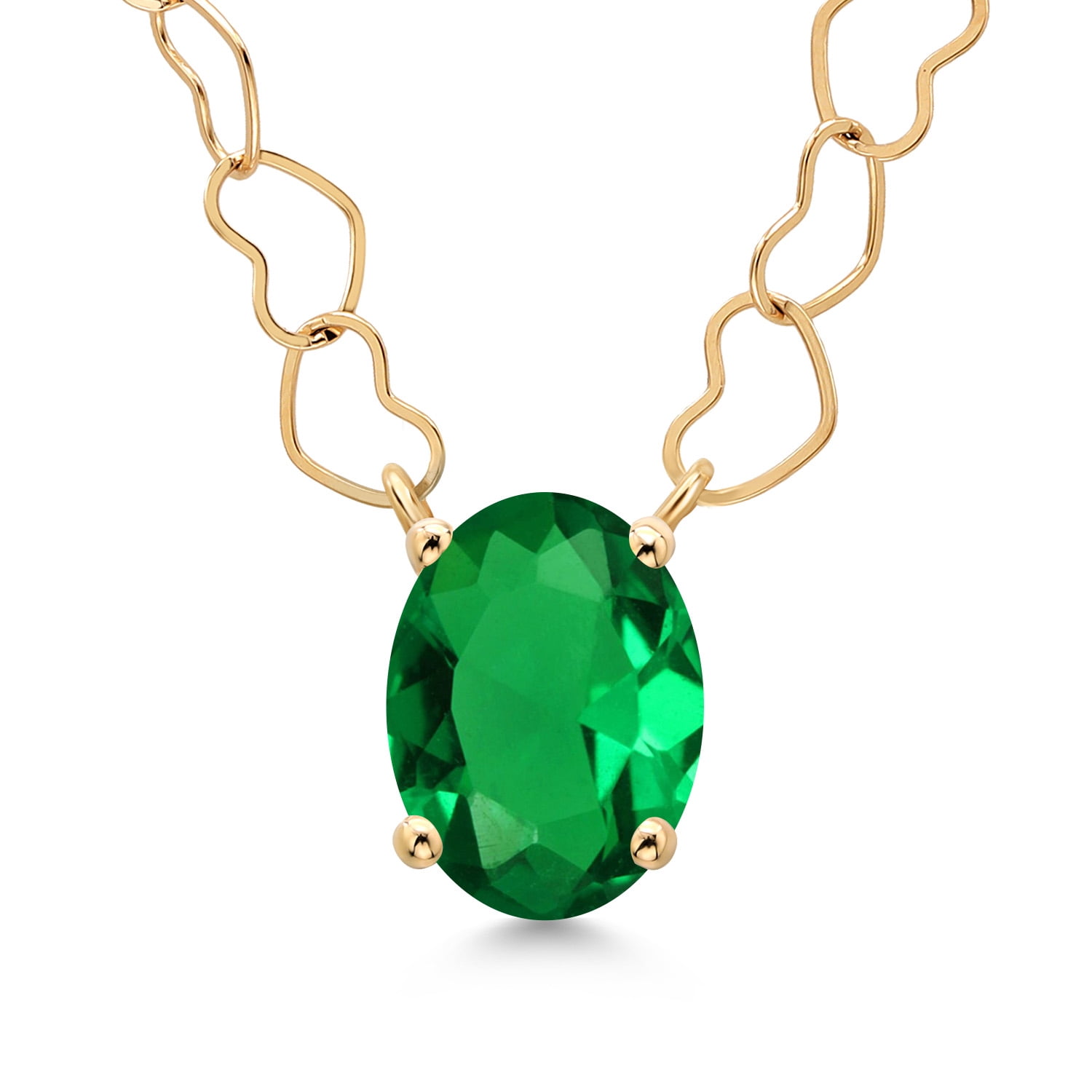 Gem Stone King 14K Yellow Gold Green Nano Emerald Pendant Necklace for ...