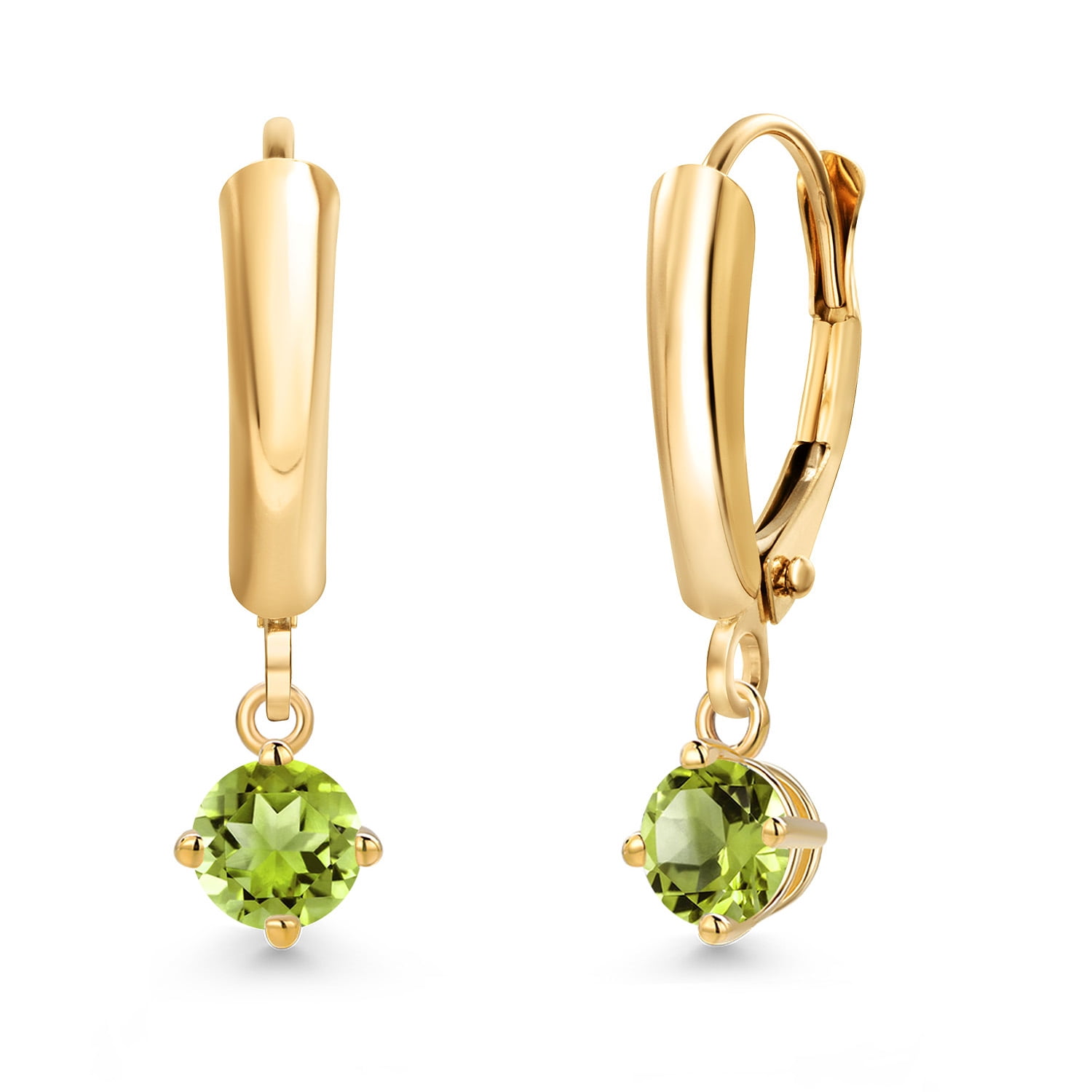 Gem Stone King 14K Yellow Gold Green Peridot Dangle Earrings for Women ...