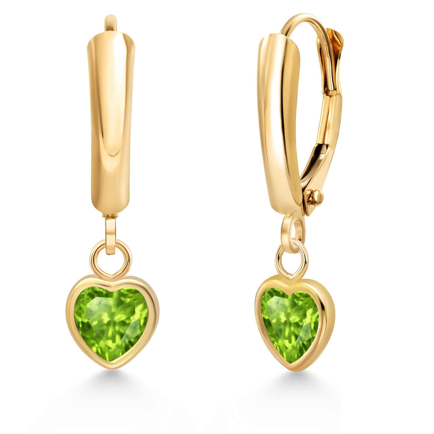 Gem Stone King 14K Yellow Gold Green Peridot Dangle Earrings for Women ...