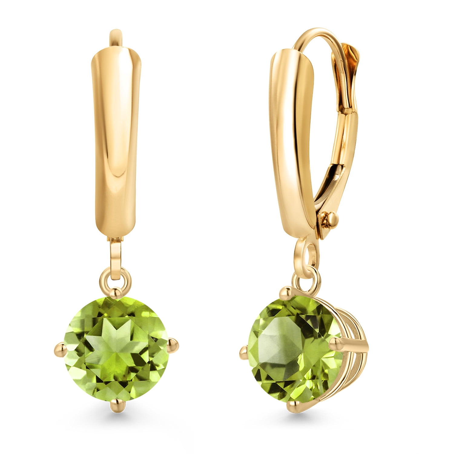 Gem Stone King 14K Yellow Gold Green Peridot Dangle Earrings for Women ...