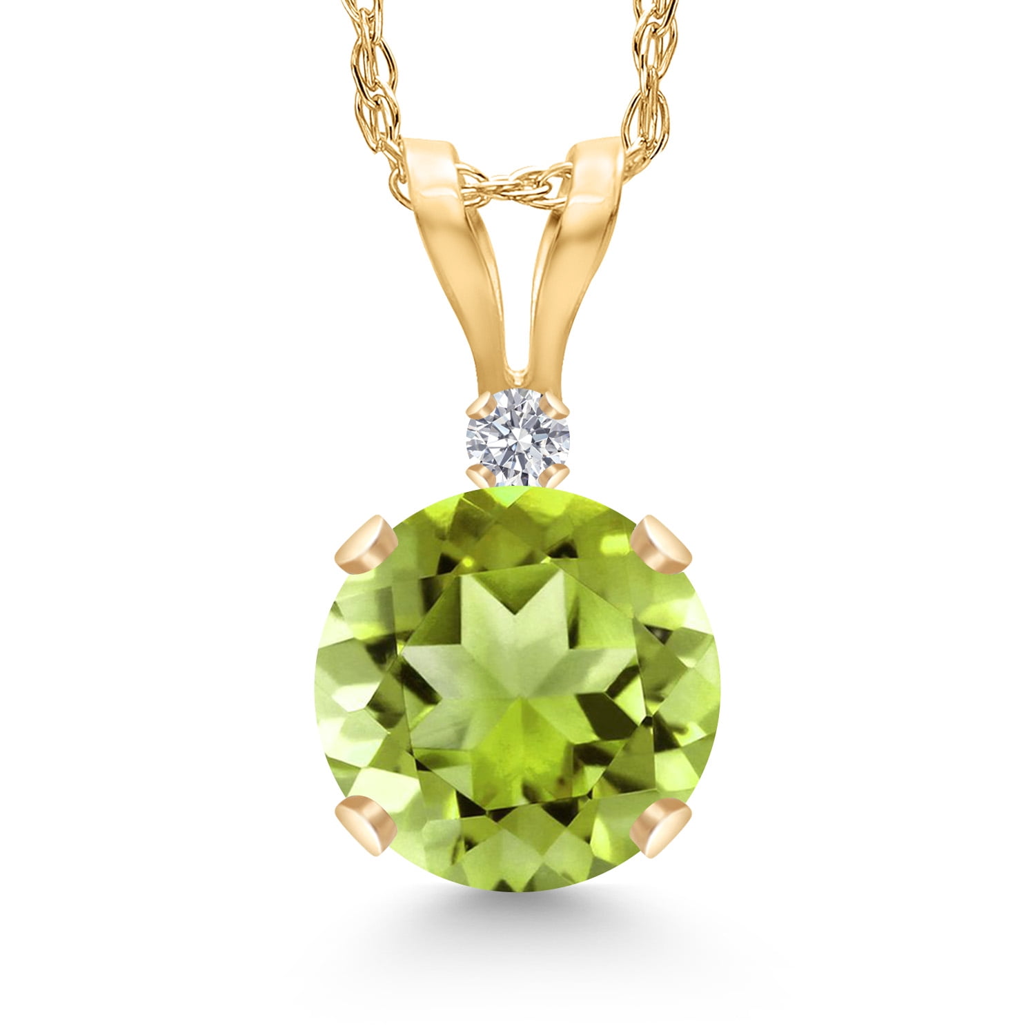 Gem Stone King 14K Yellow Gold Green Peridot and Lab Grown Diamond ...