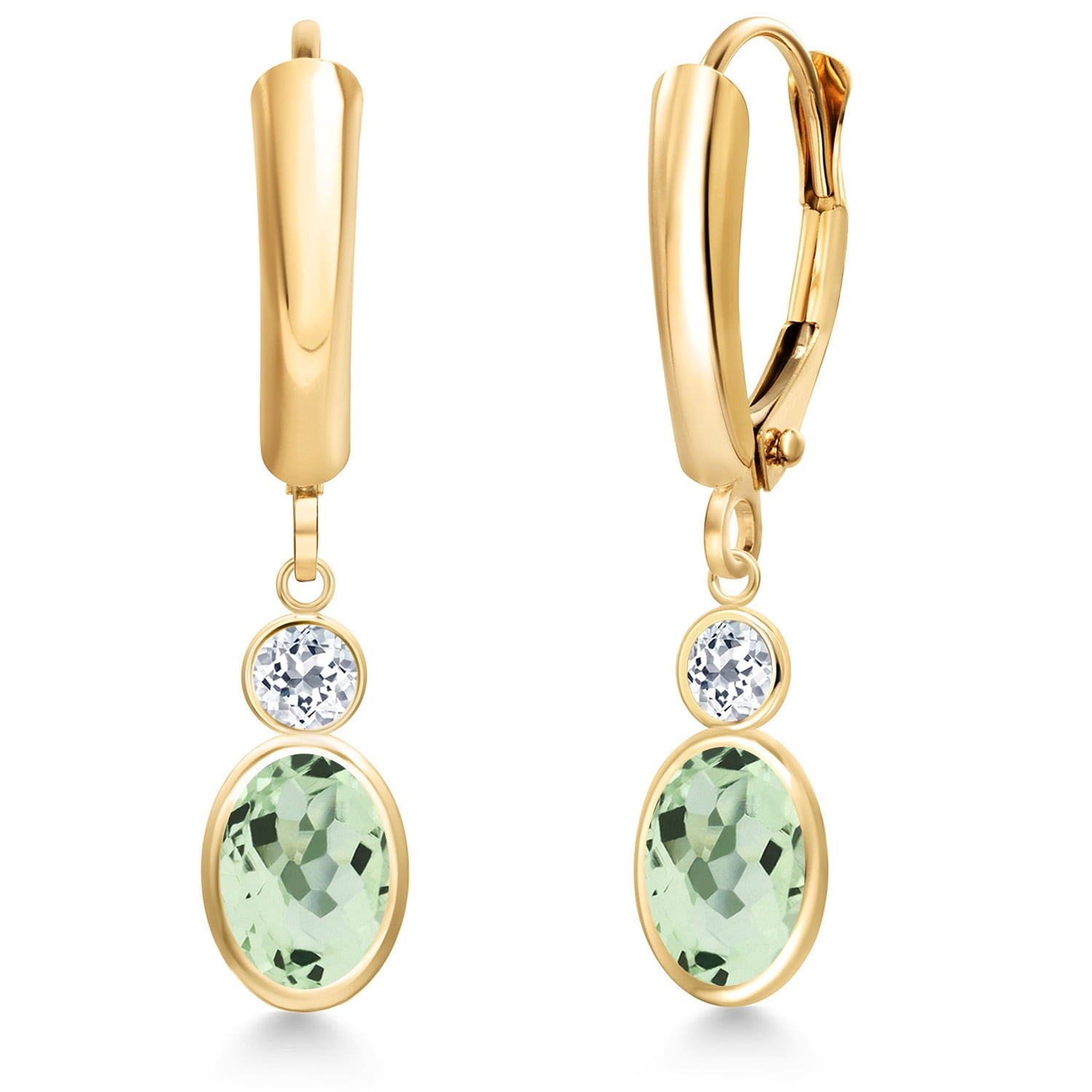 Gem Stone King 14K Yellow Gold Green Prasiolite and White Topaz Dangle ...