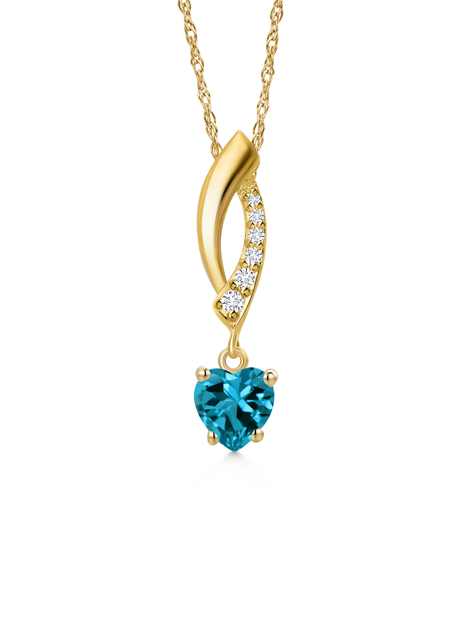 Gem Stone King 14K Yellow Gold London Blue Topaz and Lab Grown Diamond ...