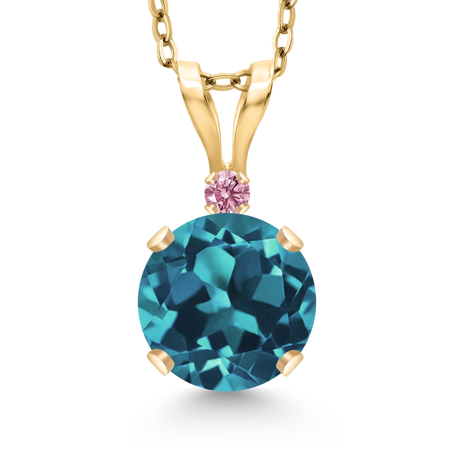 Gem Stone King 14K Yellow Gold London Blue Topaz and Pink Lab Grown ...