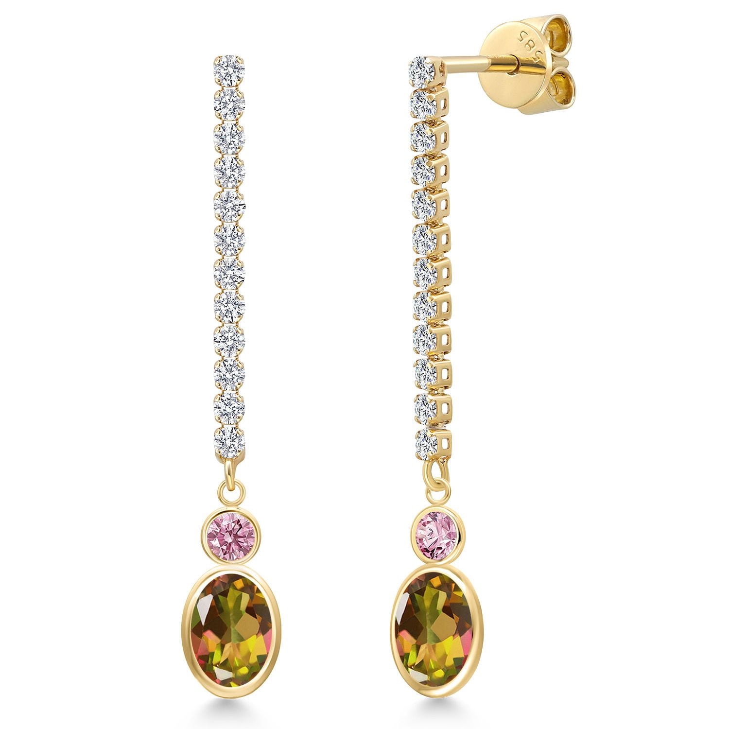 Gem Stone King 14K Yellow Gold Mango Mystic Topaz and Pink Lab Grown ...