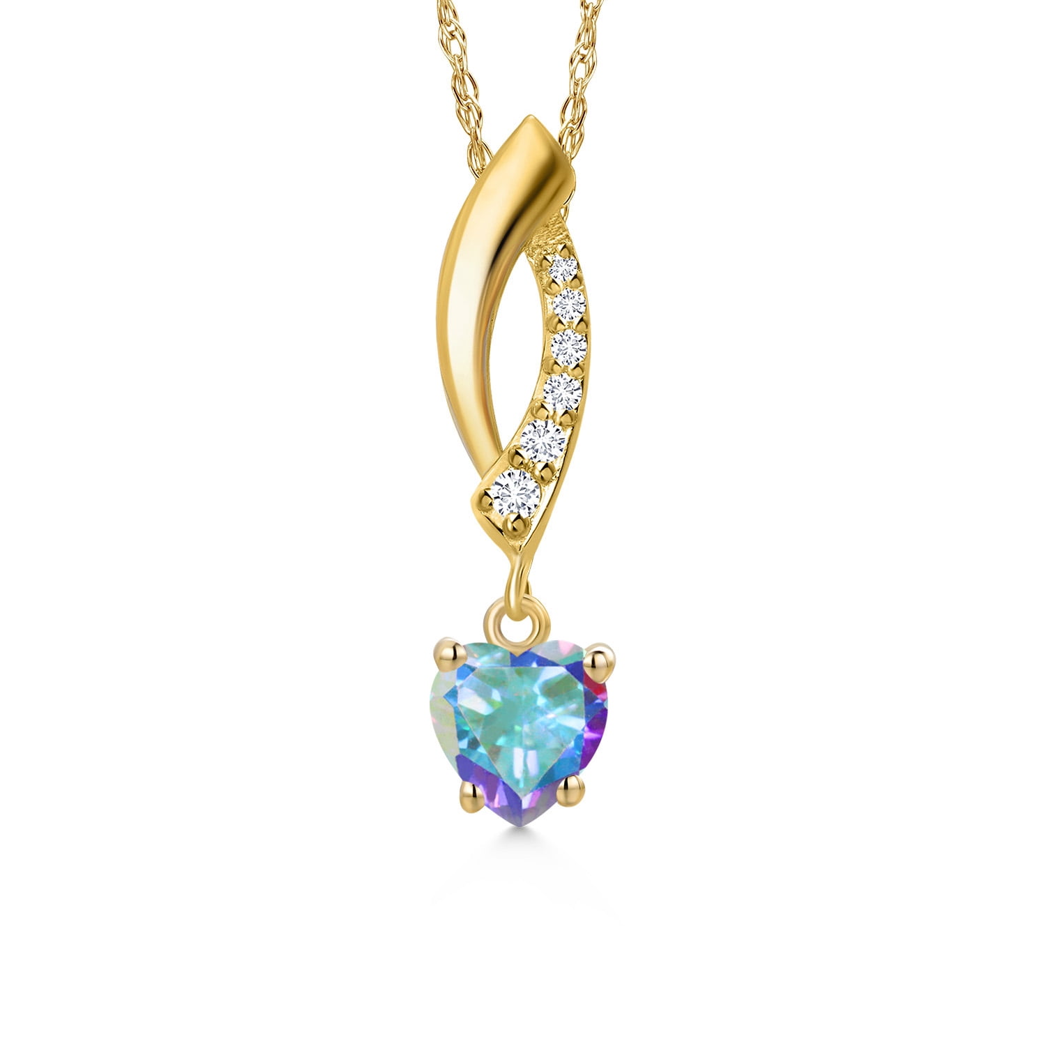 Gem Stone King 14K Yellow Gold Mercury Mist Mystic Topaz and Lab Grown ...