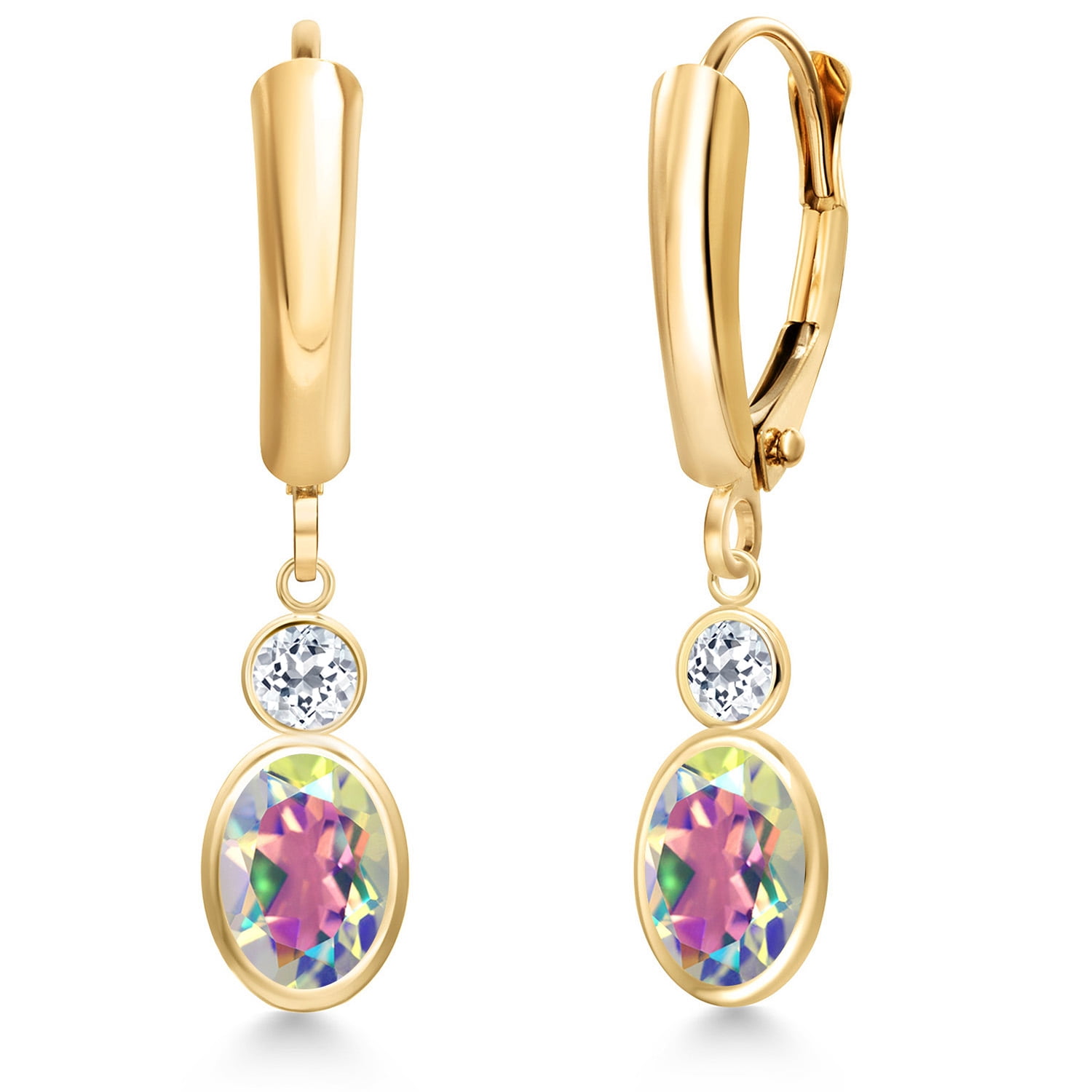 Gem Stone King 14K Yellow Gold Mercury Mist Mystic Topaz and White ...