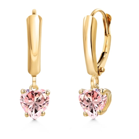 Gem Stone King 14K Yellow Gold Morganite Peach Zirconia Dangle Earrings ...
