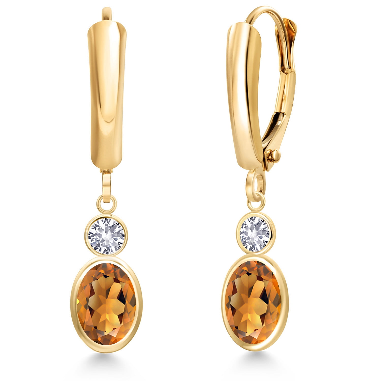 Gem Stone King 14K Yellow Gold Orange Red Madeira Citrine and White ...