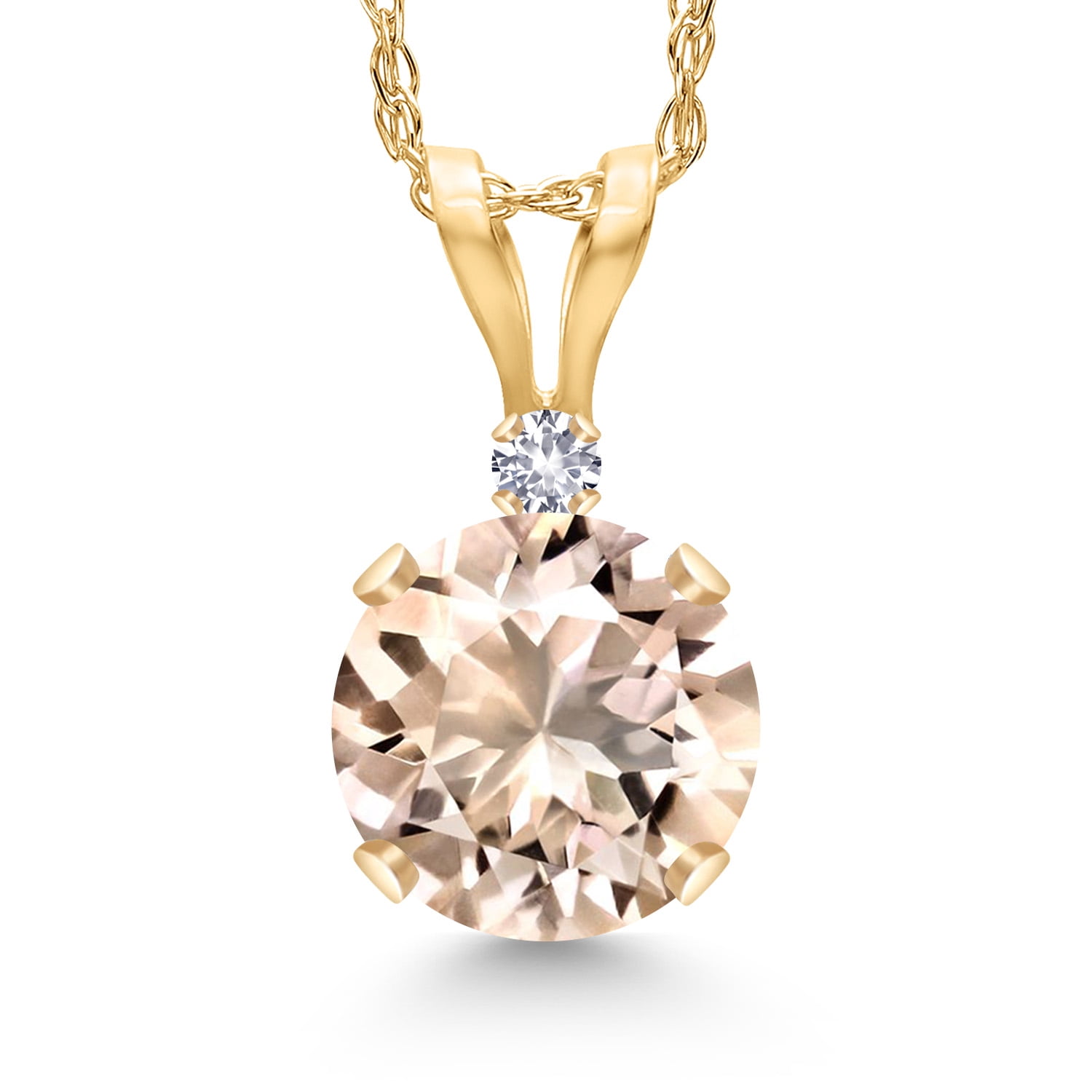 Gem Stone King 14K Yellow Gold Peach Morganite and White Created ...
