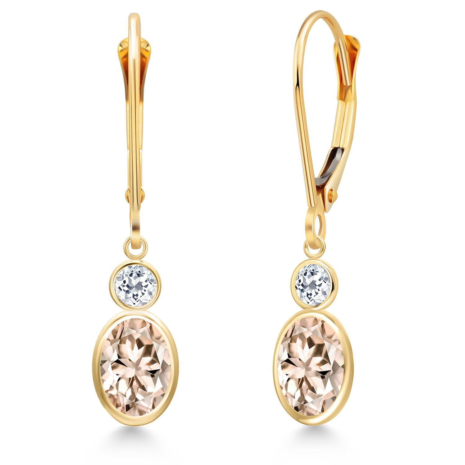 Gem Stone King 14K Yellow Gold Peach Morganite and White Topaz Dangle ...