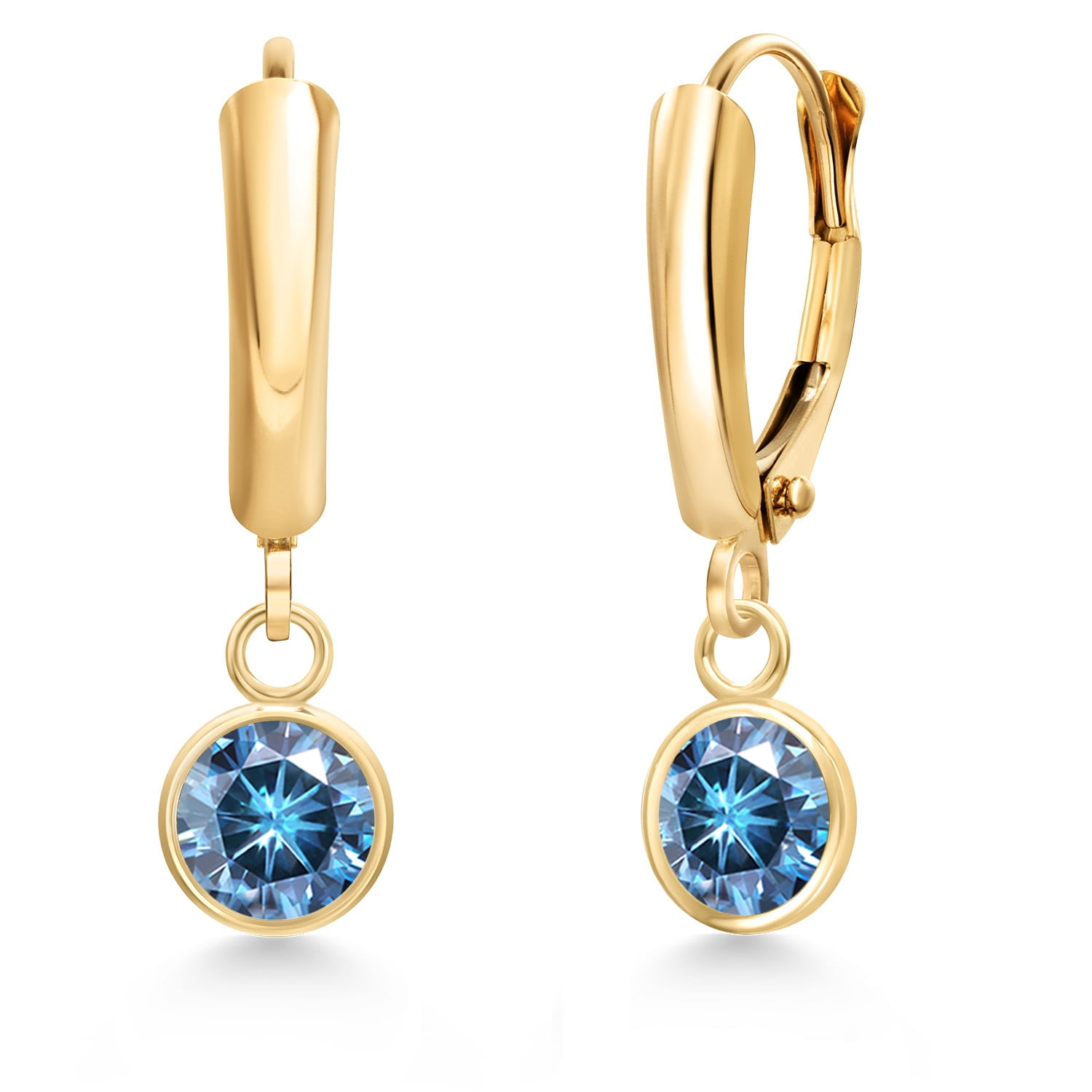 Gem Stone King 14K Yellow Gold Persian Blue Moissanite Dangle Earrings ...