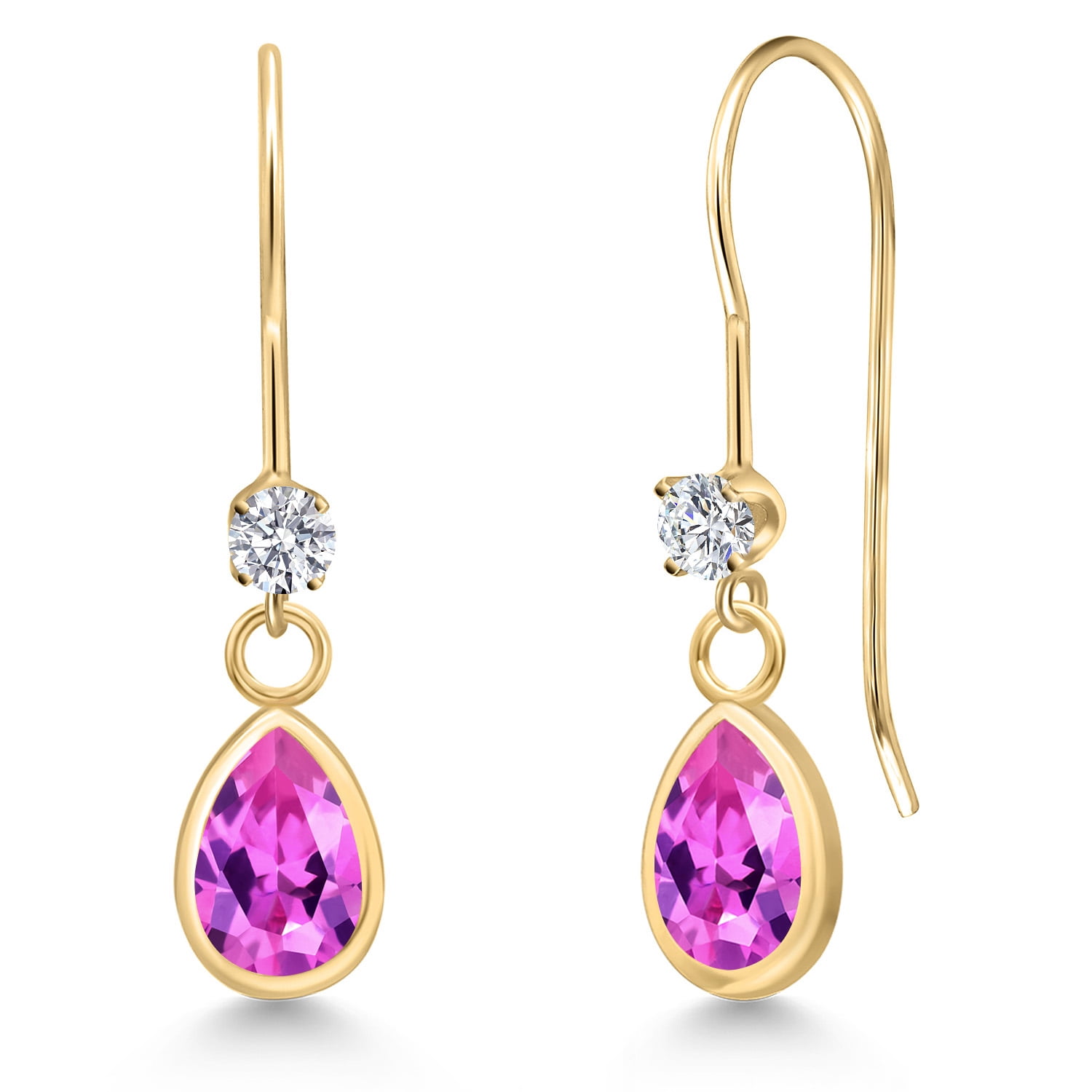 Gem Stone King 14K Yellow Gold Pink Created Sapphire and Lab Grown ...