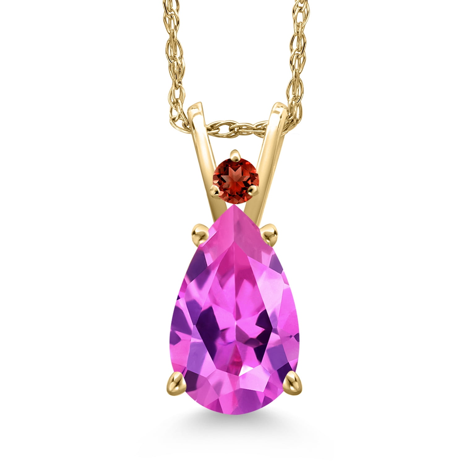 Gem Stone King 14K Yellow Gold Pink Created Sapphire and Red Garnet ...