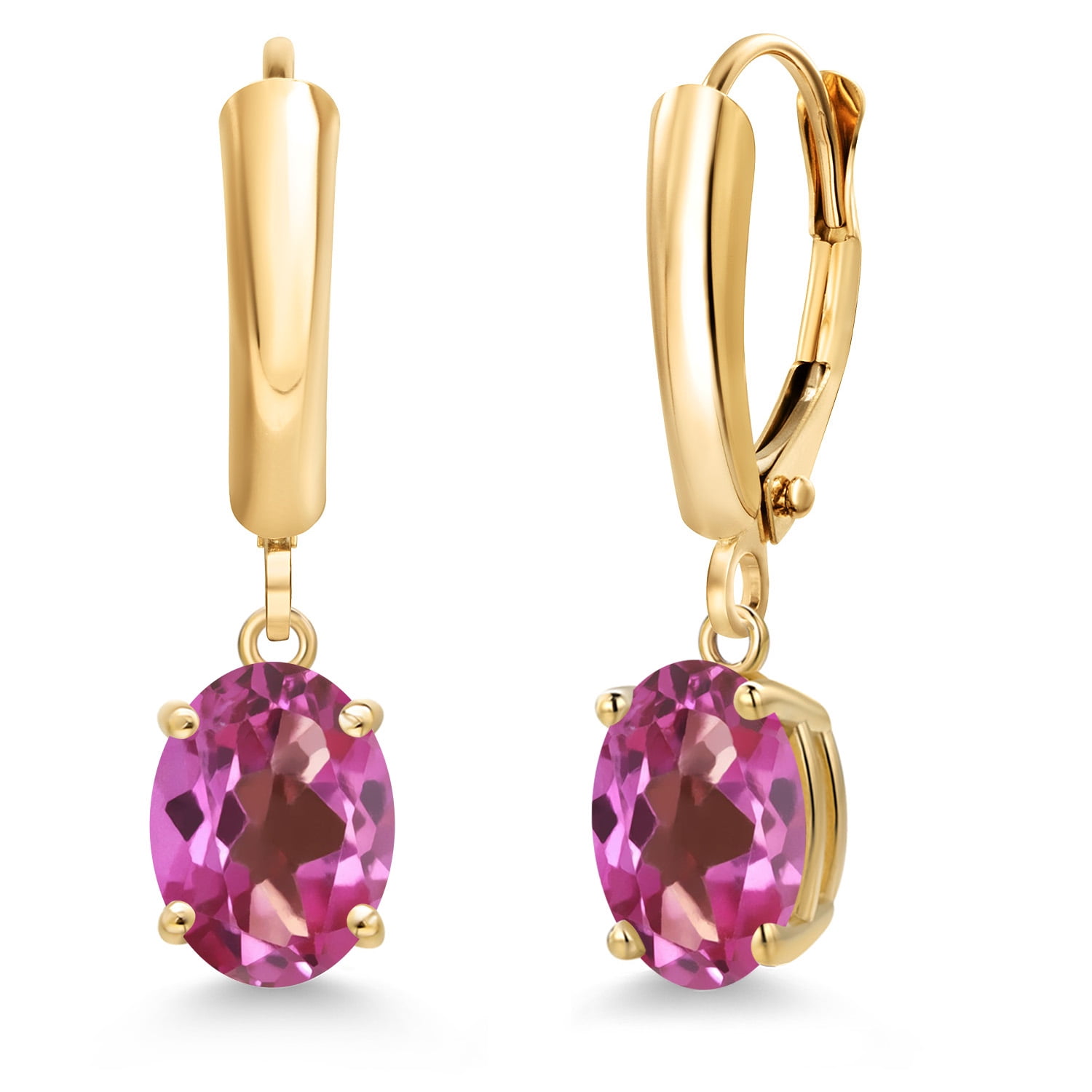 Gem Stone King 14K Yellow Gold Pink Mystic Topaz Dangle Earrings for ...