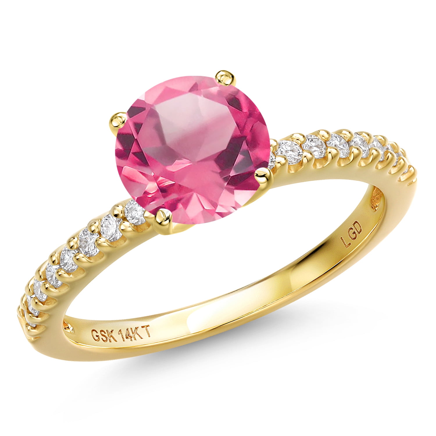 Gem Stone King 14K Yellow Gold Pink Mystic Topaz and Lab Grown Diamond ...