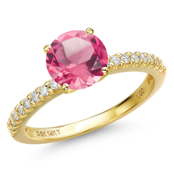Gem Stone King 14K Yellow Gold Pink Mystic Topaz and Lab Grown Diamond ...