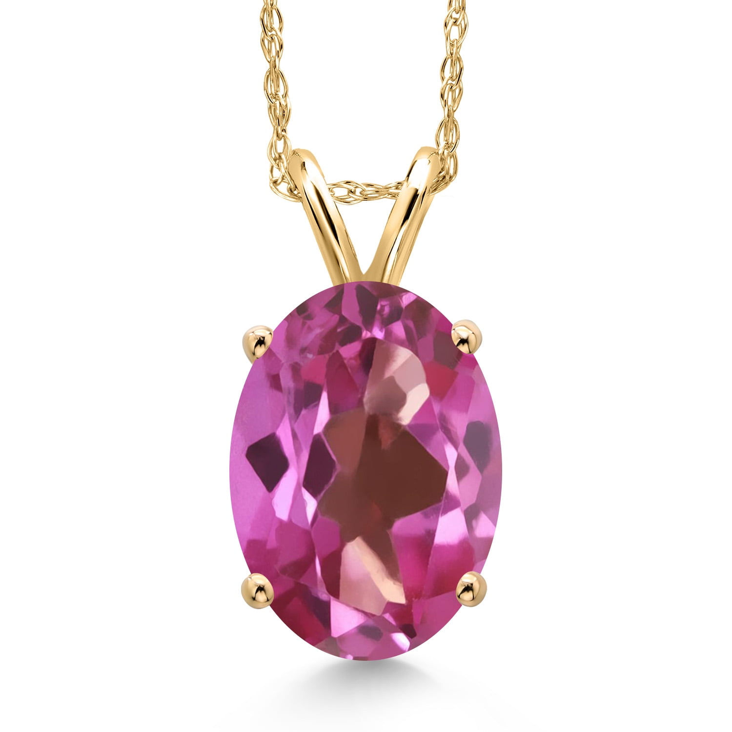 Gem Stone King 14K Yellow Gold Pink Mystic Topaz Pendant Necklace for ...