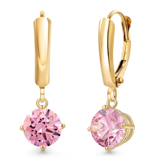 Gem Stone King 14K Yellow Gold Pink Zirconia Dangle Earrings for Women ...