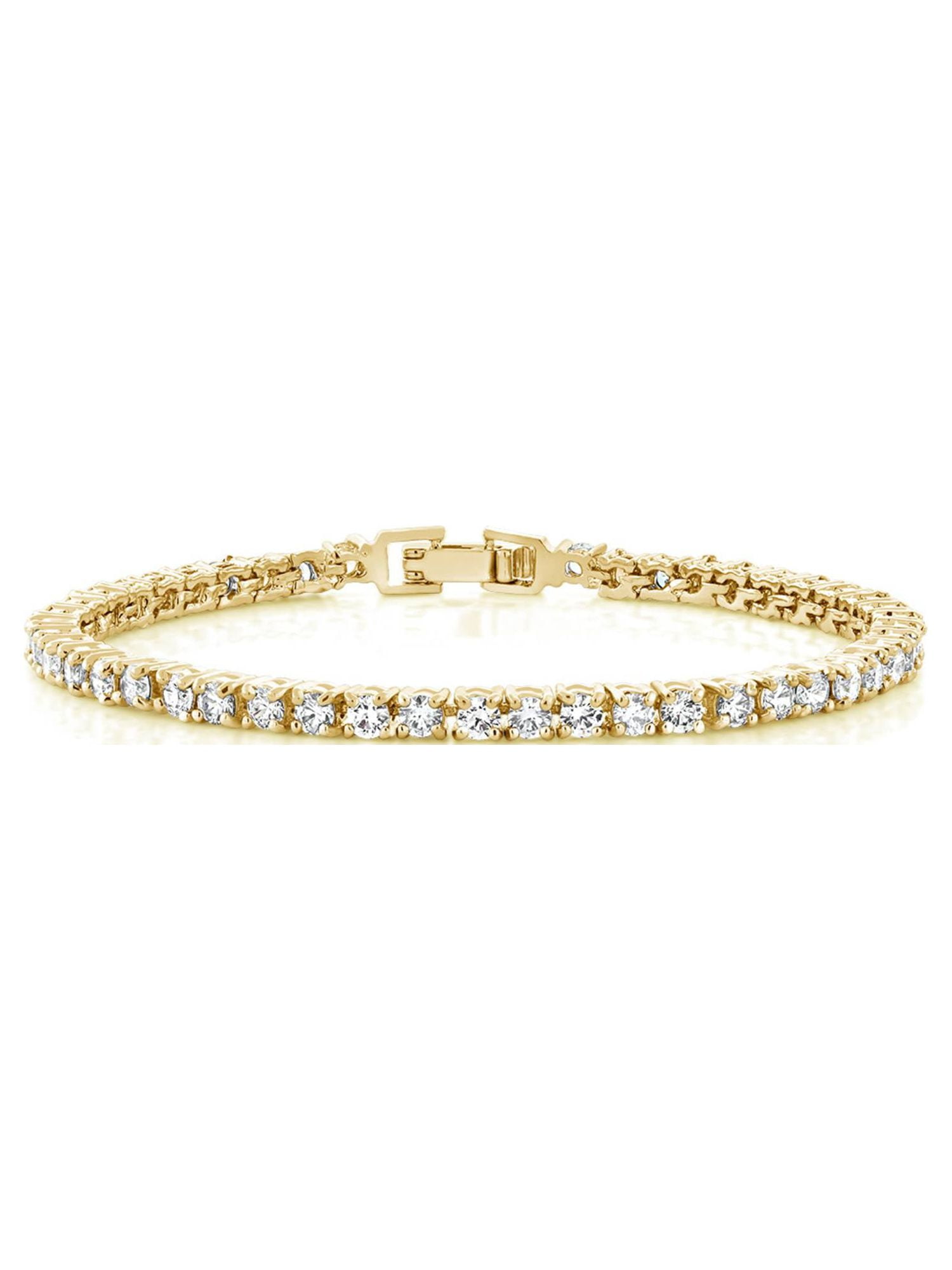Gem Stone King 14K Yellow Gold Plated AAA CZ Cubic Zirconia Classic Tennis Bracelet for Women ...