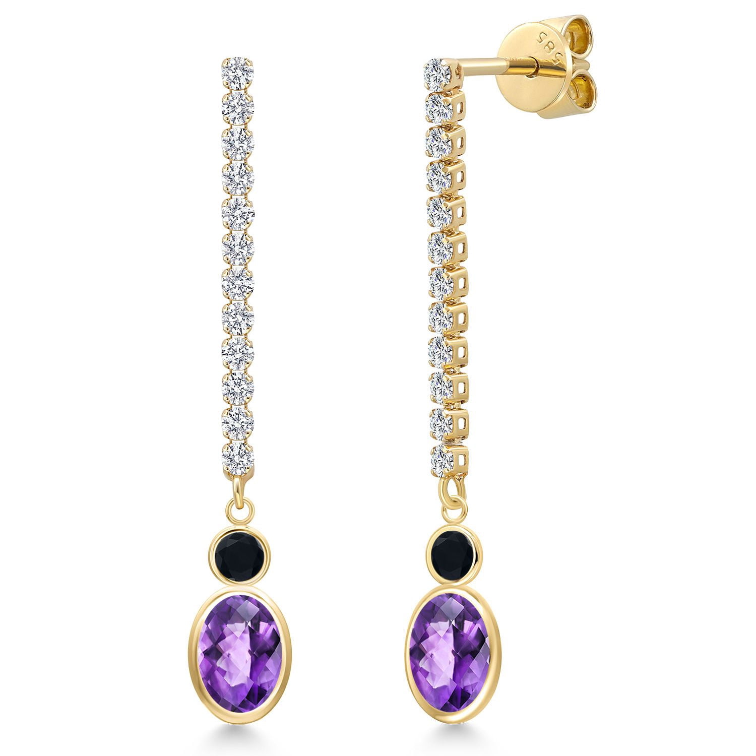 Gem Stone King 14K Yellow Gold Purple Amethyst and Black Onyx and Lab ...