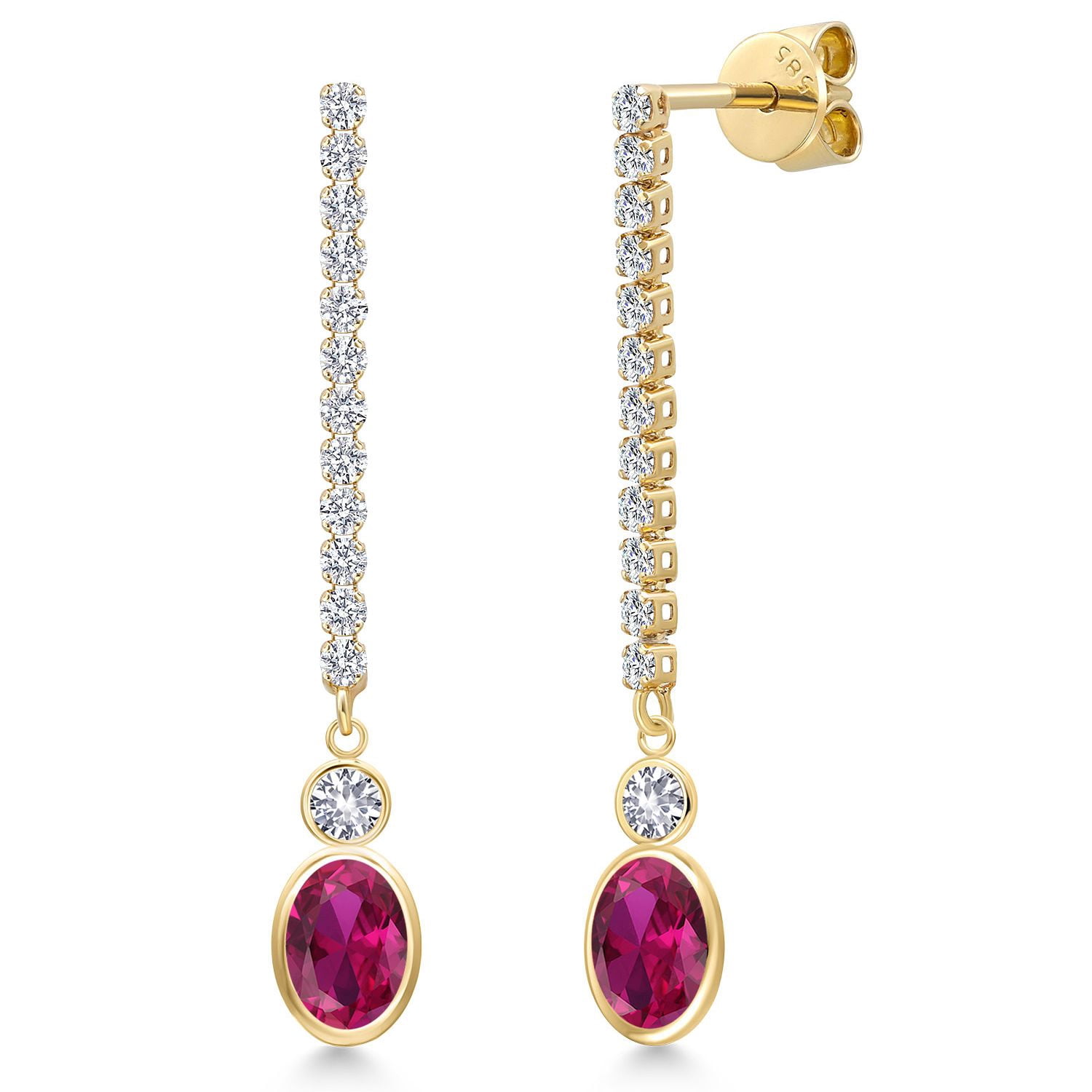 Gem Stone King 14K Yellow Gold Red Created Ruby and White Created ...