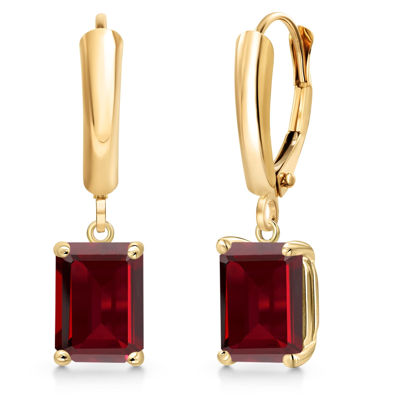 Gem Stone King 14K Yellow Gold Red Garnet Dangle Earrings for Women | 3 ...