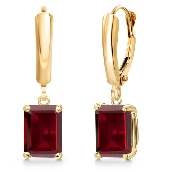 Gem Stone King 14K Yellow Gold Red Garnet Dangle Earrings for Women | 3 ...