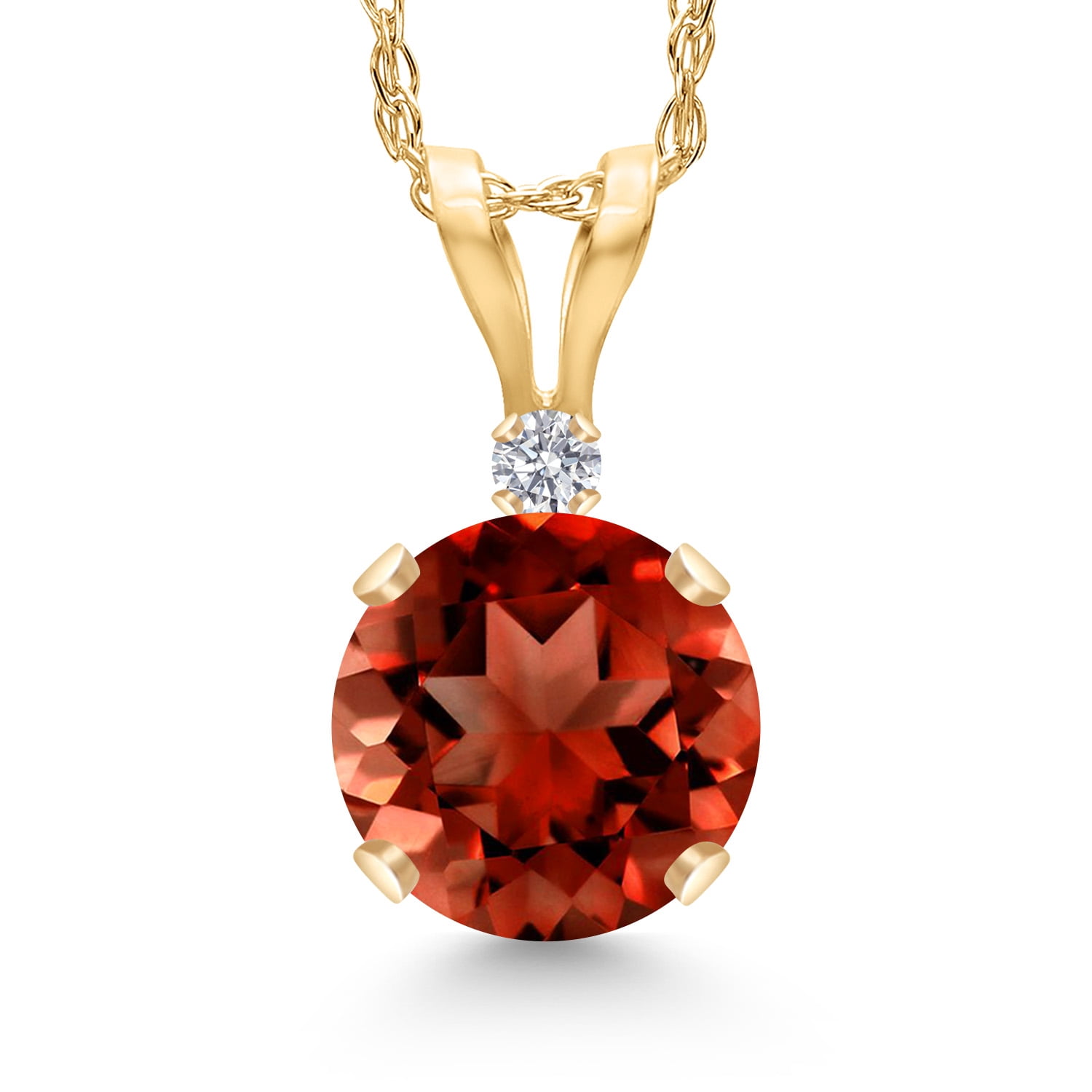 Gem Stone King 14K Yellow Gold Red Garnet and Lab Grown Diamond Pendant ...