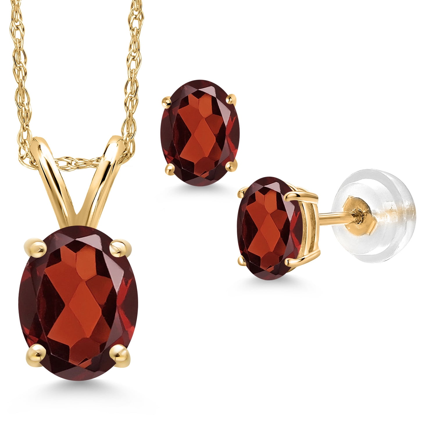 Gem Stone King 14K Yellow Gold Red Garnet Pendant Earrings Jewelry Set ...