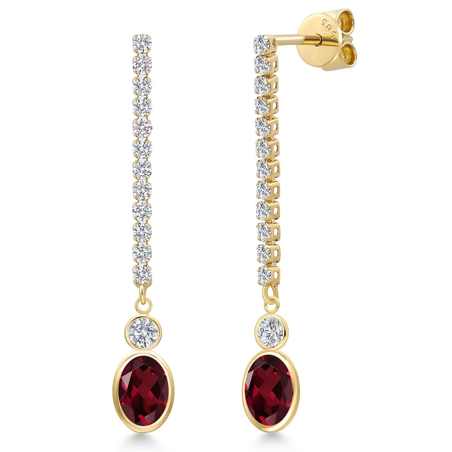 Gem Stone King 14K Yellow Gold Red Rhodolite Garnet and Lab Grown ...