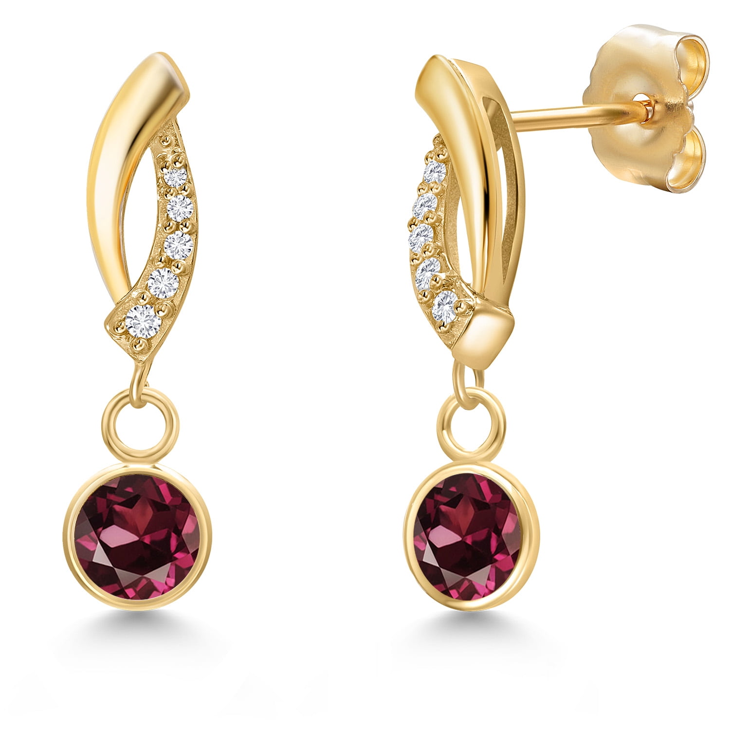 Gem Stone King 14K Yellow Gold Red Rhodolite Garnet and Lab Grown ...
