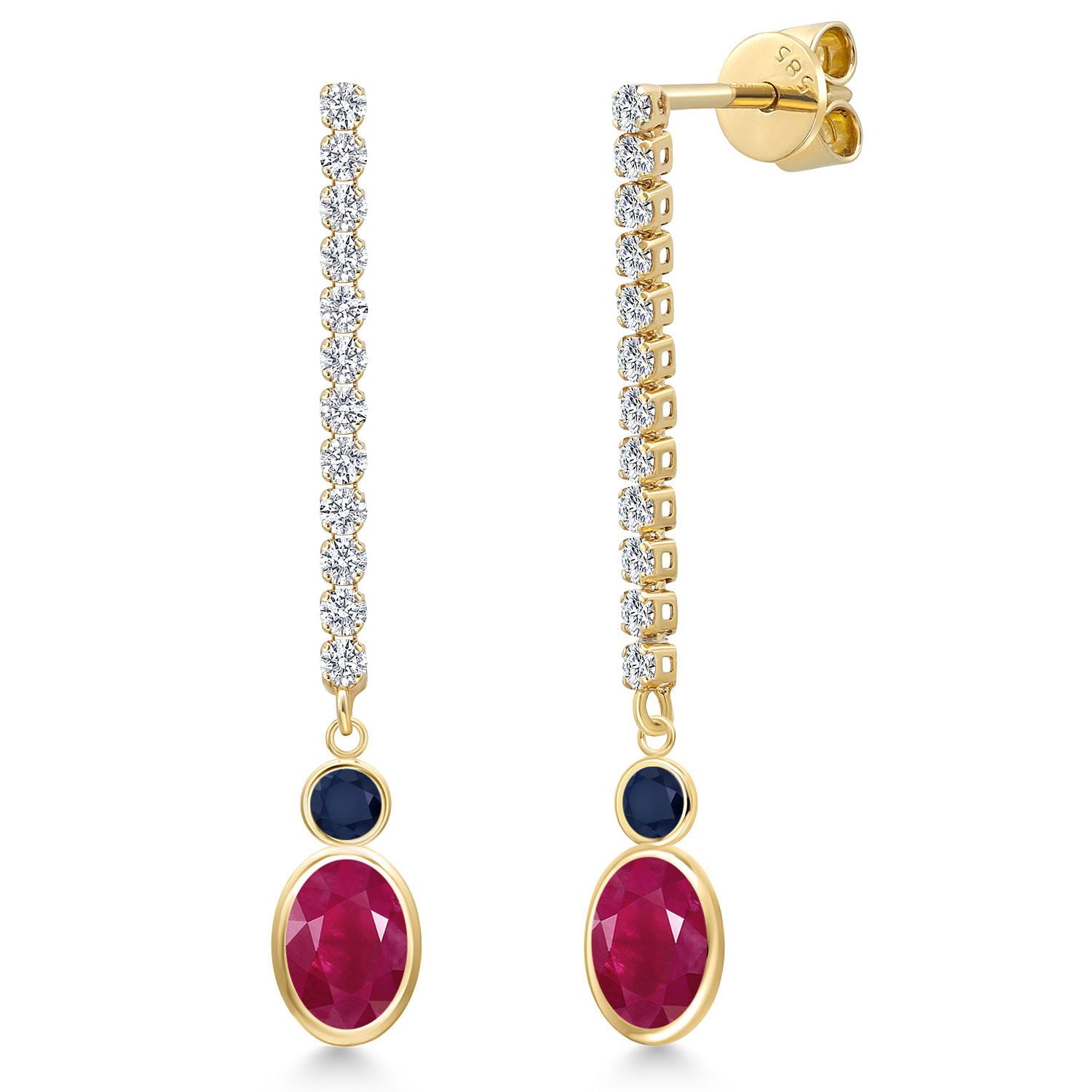 Gem Stone King 14K Yellow Gold Red Ruby and Blue Sapphire and Lab Grown ...