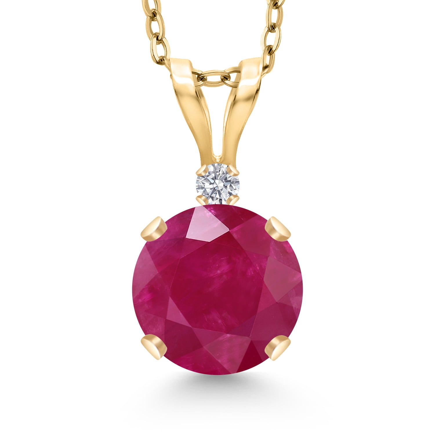 Gem Stone King 14K Yellow Gold Red Ruby and Lab Grown Diamond Pendant ...