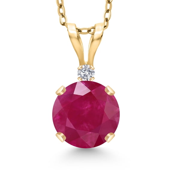 Gem Stone King 14K Yellow Gold Red Ruby and Lab Grown Diamond Pendant ...