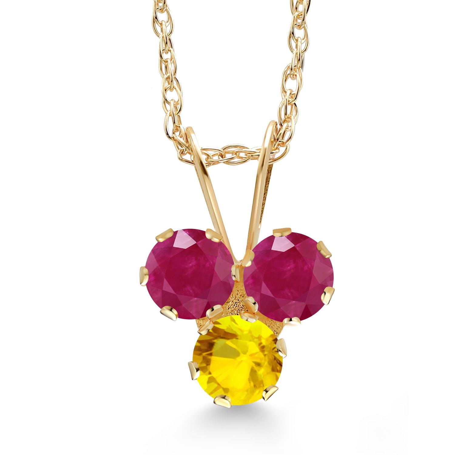 Gem Stone King 14K Yellow Gold Red Ruby and Yellow Sapphire 3-Stone ...