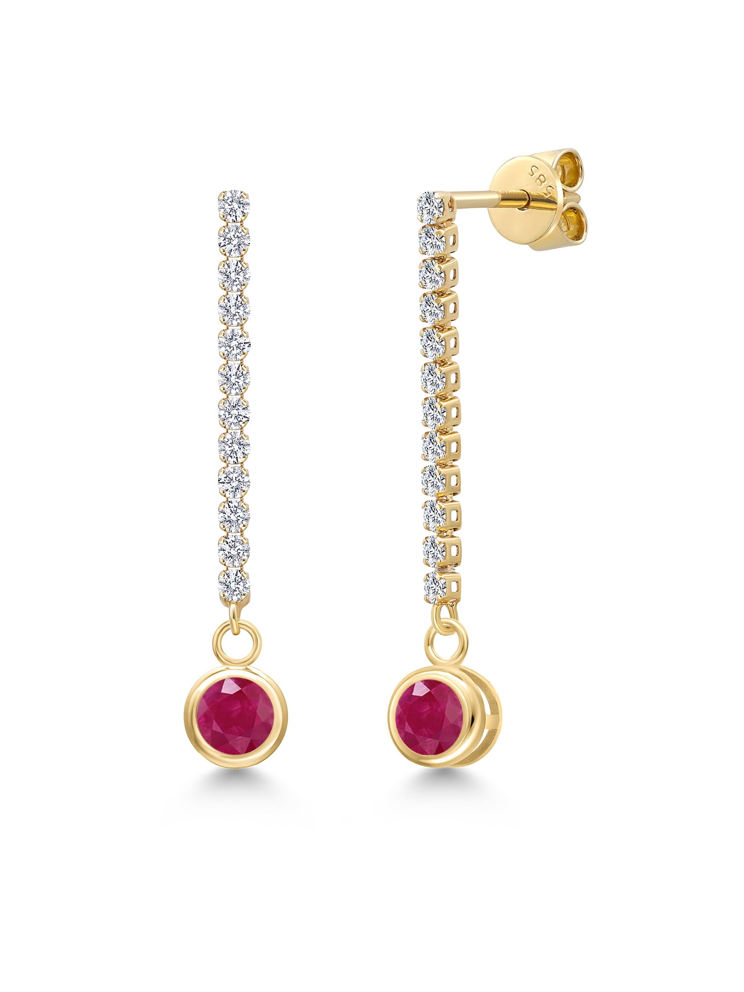 Gem Stone King 14K Yellow Gold Red Ruby and Lab Grown Diamond Earrings ...