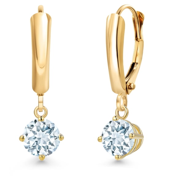 Gem Stone King 14K Yellow Gold Sky Blue Aquamarine Dangle Earrings for ...