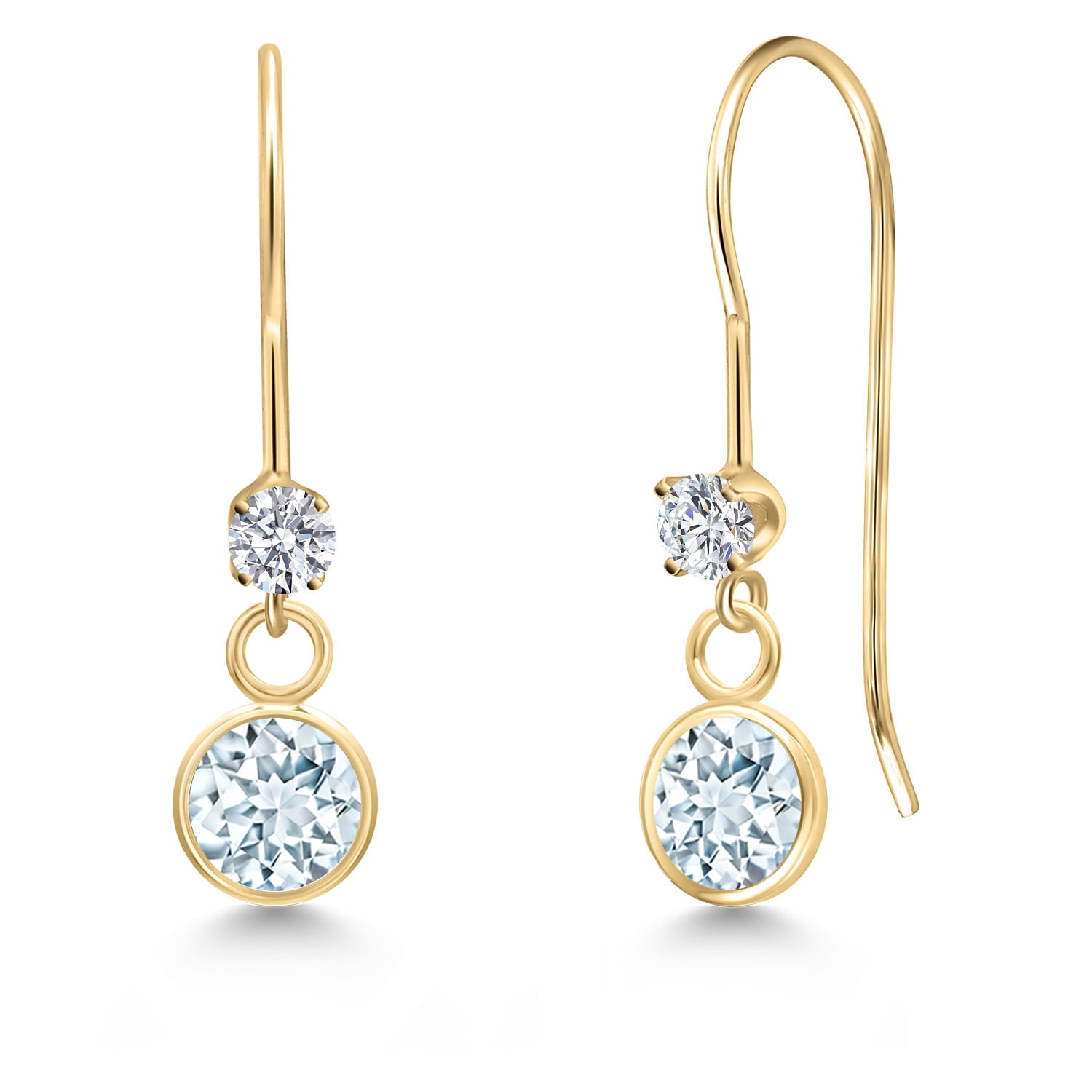 Gem Stone King 14K Yellow Gold Sky Blue Aquamarine and Lab Grown ...