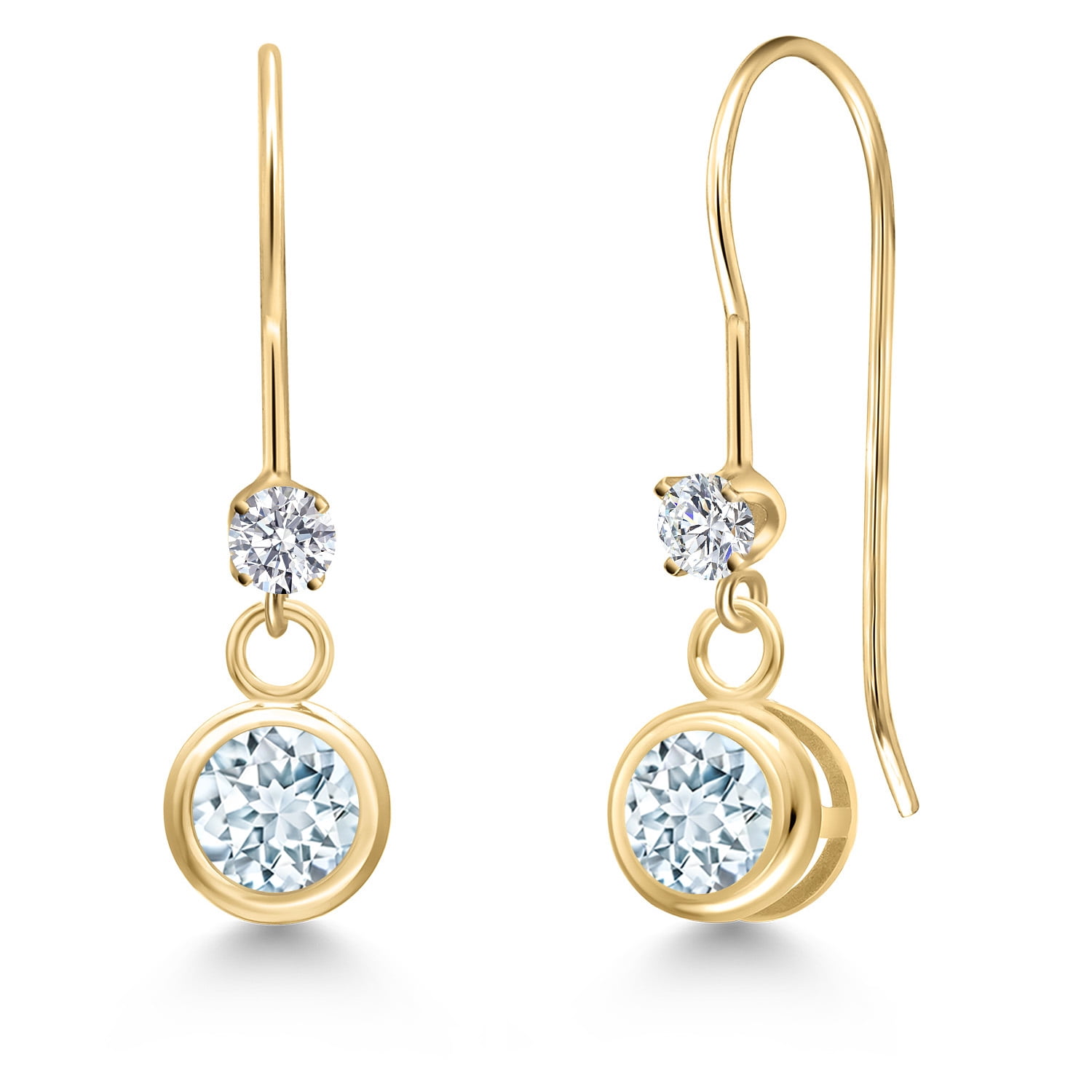 Gem Stone King 14K Yellow Gold Sky Blue Aquamarine and Lab Grown ...