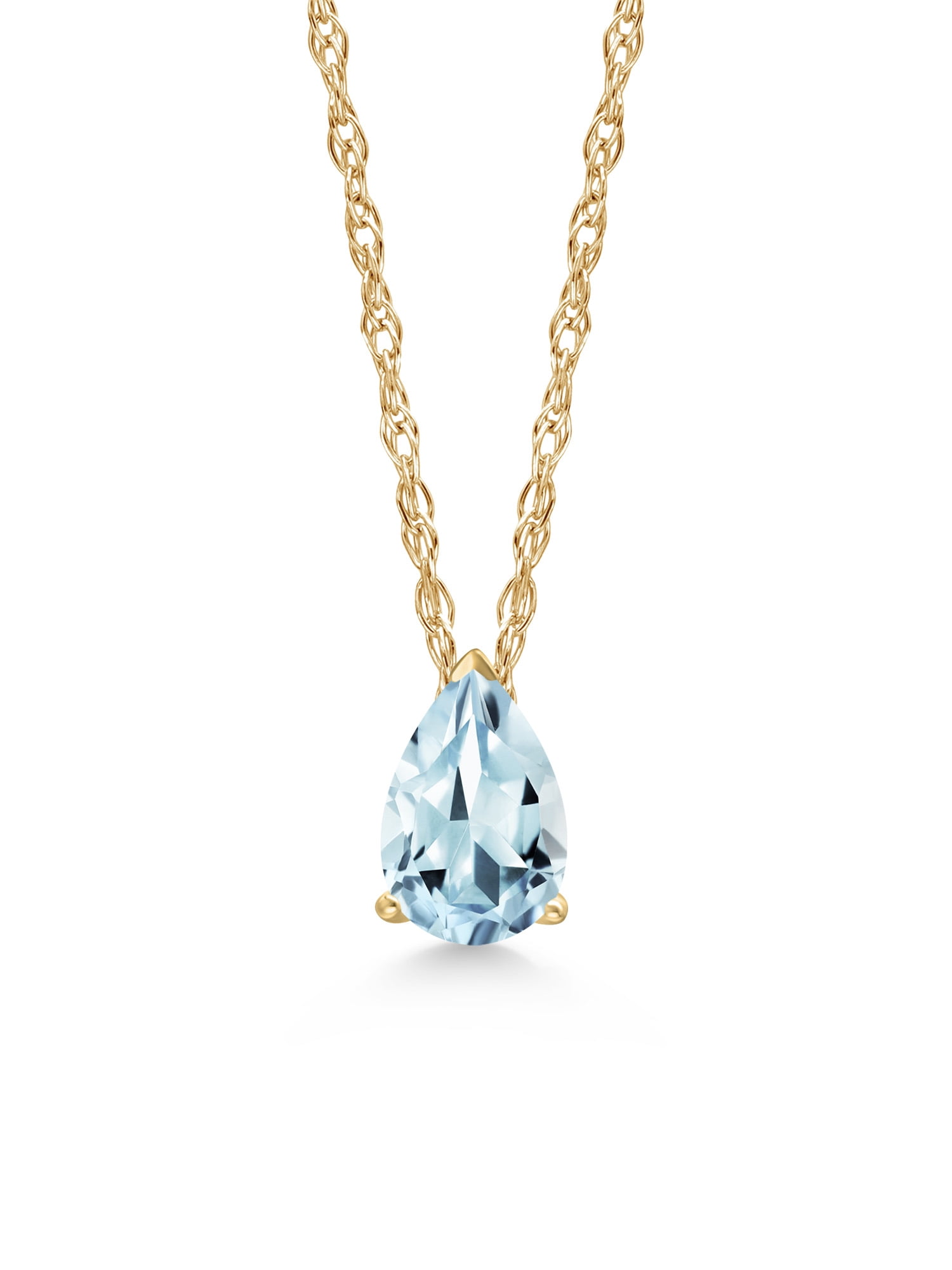 Gem Stone King 14K Yellow Gold Sky Blue Aquamarine Pendant Necklace for ...