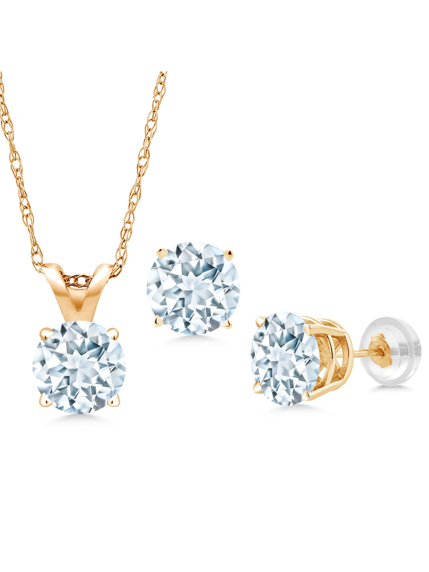 Gem Stone King 14K Yellow Gold Sky Blue Aquamarine Pendant and Earrings ...