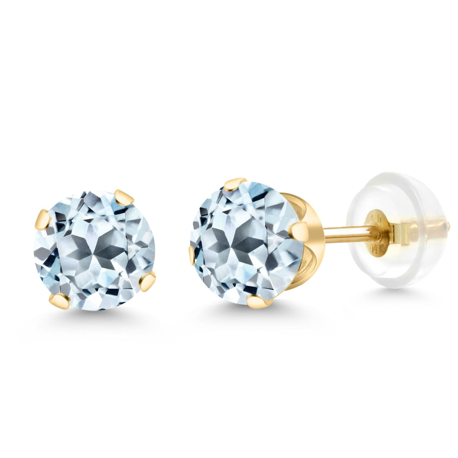 Gem Stone King 14K Yellow Gold Sky Blue Topaz Stud Earrings for Women ...