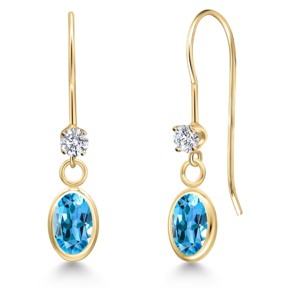 Gem Stone King 14K Yellow Gold Swiss Blue Topaz and Lab Grown Diamond ...