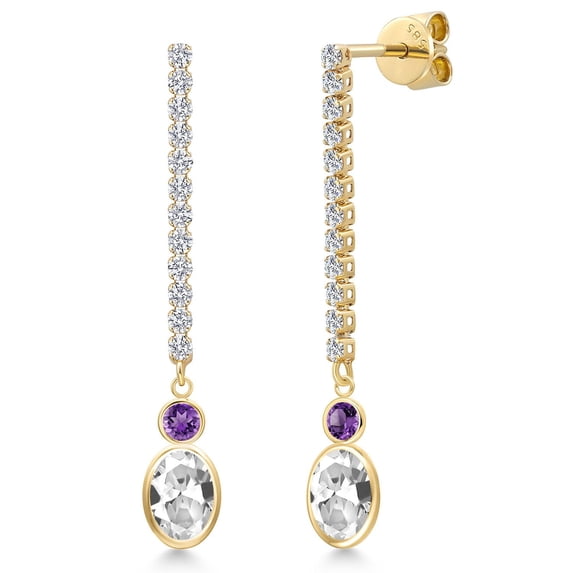 Gem Stone King 14K Yellow Gold White Created Sapphire and Purple ...