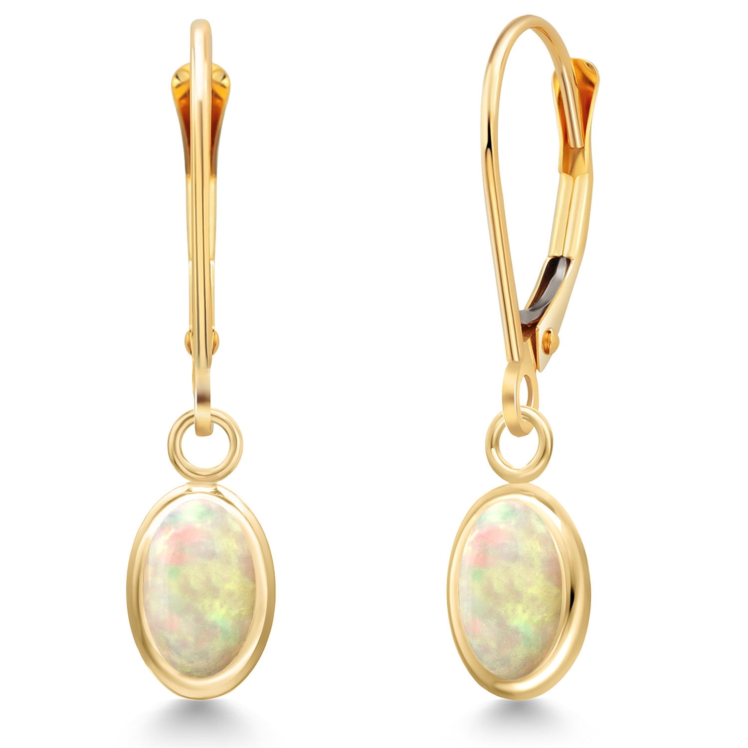 Gem Stone King 14K Yellow Gold White Ethiopian Opal Dangle Earrings for ...