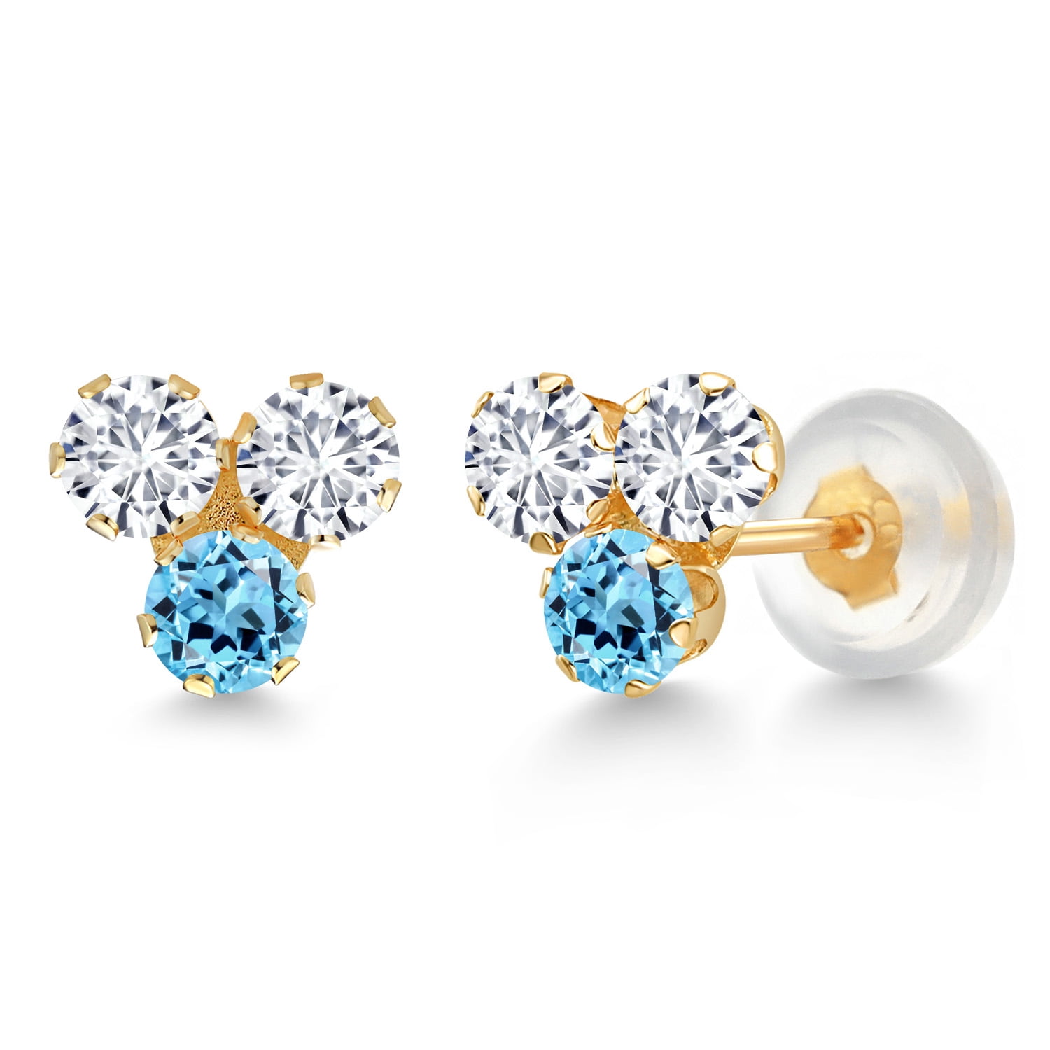 Gem Stone King 14K Yellow Gold White Lab Grown Diamond and Swiss Blue ...