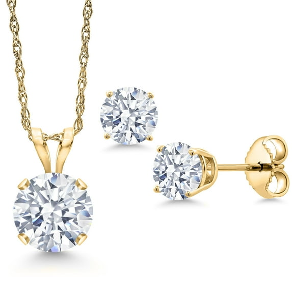 Gem Stone King 14K Yellow Gold White Zirconia Pendant Earrings Jewelry ...