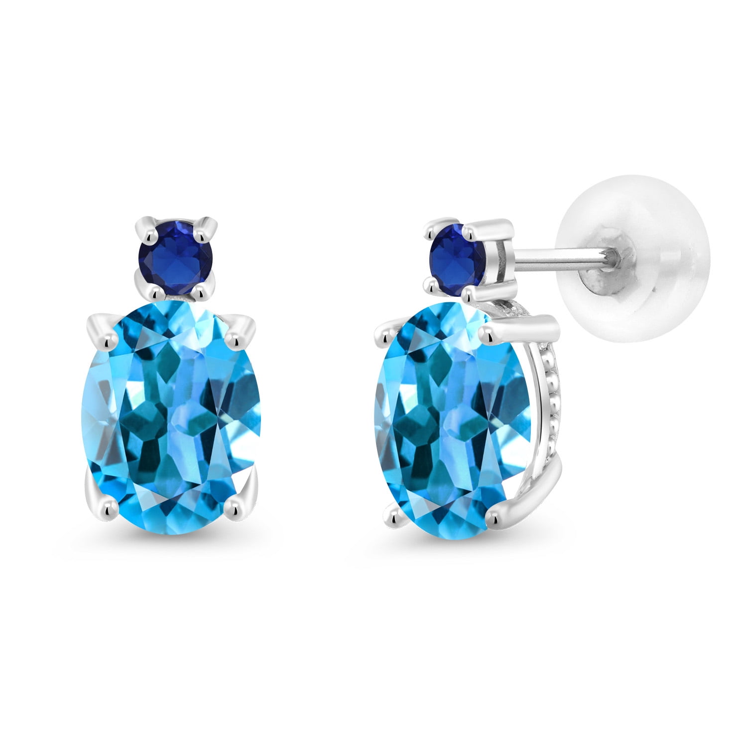 Gem Stone King 14k White Gold Swiss Blue Topaz and Blue Created ...